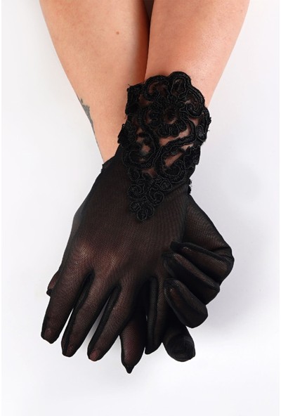 Limelia Siyah Dantel Motifli Gelin Eldiveni