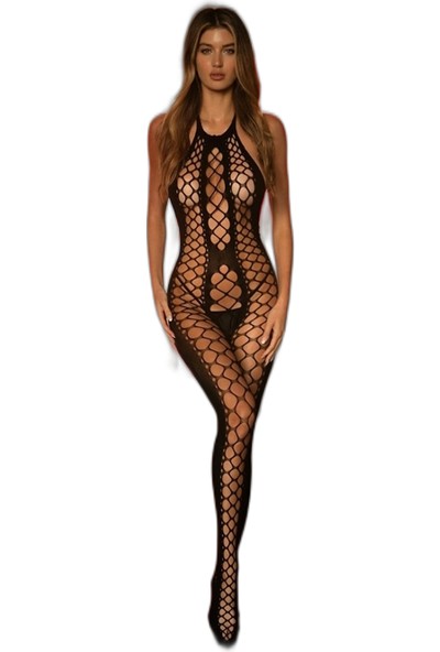Bernato Fantezi Seksi Boyundan Askılı Fileli Vücut Çorabı