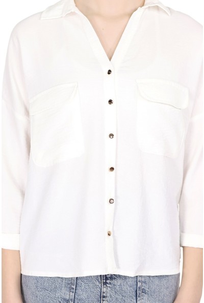 Ekru Cep Kapaklı Gömlek