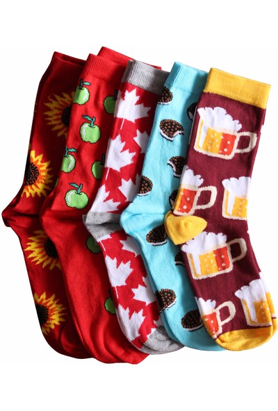 5'li Karışık Renkli Desen Çorap Seti