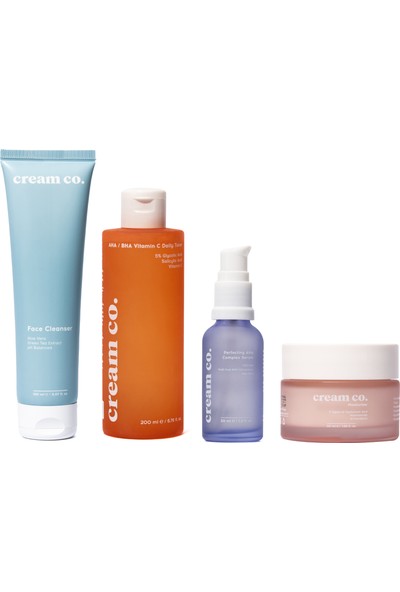 Cream Co. Temizleyici Pürüzsüzleştirici Gözenek Sıkılaştırıcı Aydınlatıcı Yenileyici Bakım Seti (Aha + Bha + Vitamin C + Hyaluronic Acid)