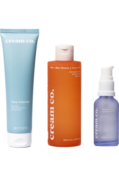 Cream Co. Akne Karşıtı Bakım Seti Fc 150 ml + Dt 200 ml + Aha 30 ml