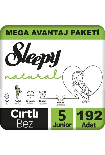 Sleepy Natural Bebek Bezi Mega Avantaj Paketi 5 Numara 11-18 Kg 192 Adet Sleepy Natural Bebek Bezi Mega Avantaj Paketi 5 Numara 11-18 Kg 192 Adet