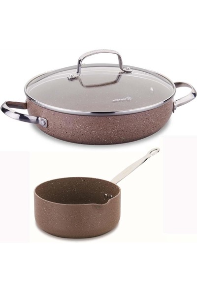 Korkmaz Browni Kısa Tencere 24 cm ve Browni Sosluk Sütlük 16 cm