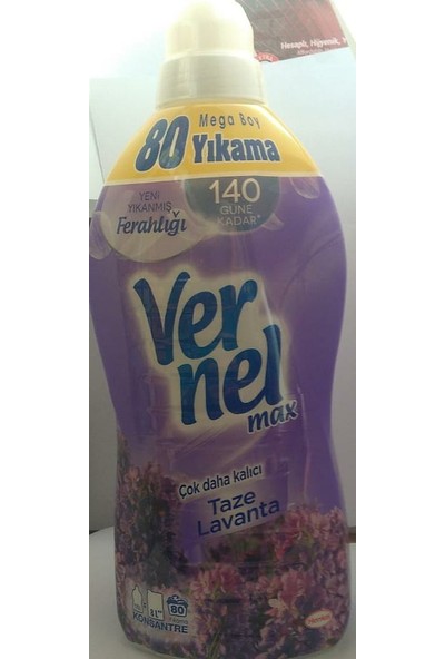 Vernel Max Konsantre Yumuşatıcı Taze Lavanta 80 Yıkama Vernel Max Konsantre Yumuşatıcı Taze Lavanta 80 Yıkama