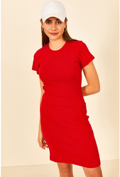 Oshebu Bisiklet Yaka Kısa Kollu Kaşkorse Elbise