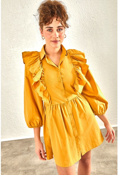 Kadın Fırfır Detaylı Mini Elbise