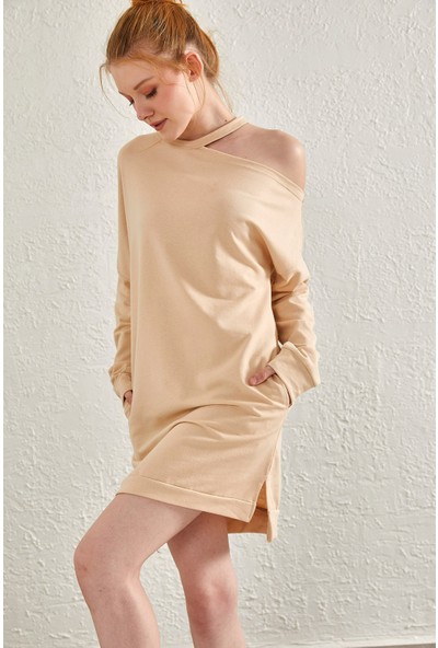 Oshebu Kadın Tek Omuz Dekolteli Sweat Elbise