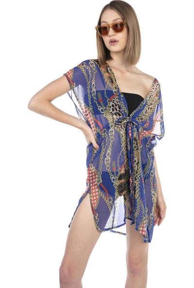 Axesoire 13779 Leopar Desenli Zincirli Lacivert Pareo Nwdesenlipareo