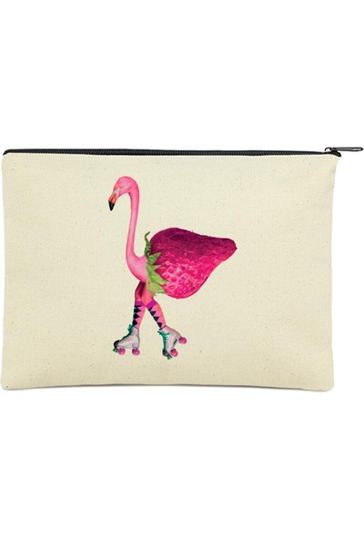 Cekuonline Funky Flamingo Baskılı Clutch Canvas Günlük / Makyaj / El Çantası Cekuonline Funky Flamingo Baskılı Clutch Canvas Günlük / Makyaj / El Çantası