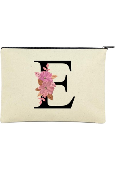Cekuonline Çiçekli E Harfi Baskılı Clutch Canvas Günlük / Makyaj / El Çantası Cekuonline Çiçekli E Harfi Baskılı Clutch Canvas Günlük / Makyaj / El Çantası