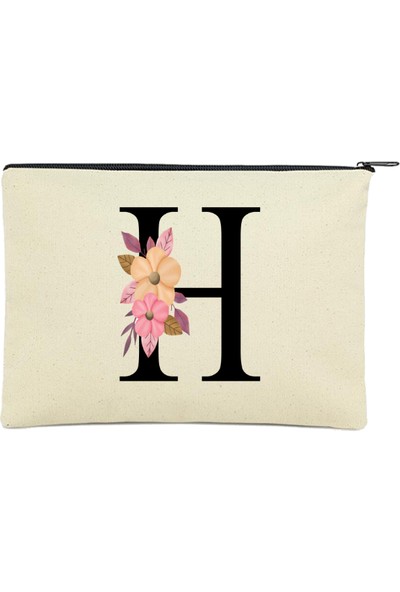 Cekuonline Çiçekli H Harfi Baskılı Clutch Canvas Günlük / Makyaj / El Çantası Cekuonline Çiçekli H Harfi Baskılı Clutch Canvas Günlük / Makyaj / El Çantası