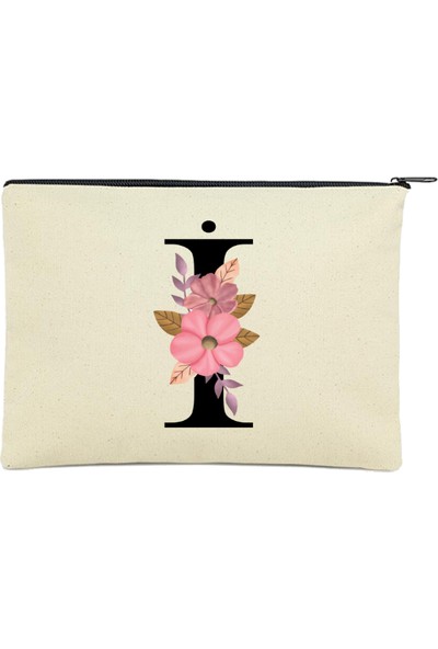 Cekuonline Çiçekli I Harfi Baskılı Clutch Canvas Günlük / Makyaj / El Çantası Cekuonline Çiçekli I Harfi Baskılı Clutch Canvas Günlük / Makyaj / El Çantası