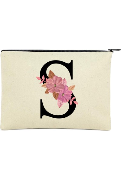 Cekuonline Çiçekli S Harfi Baskılı Clutch Canvas Günlük / Makyaj / El Çantası Cekuonline Çiçekli S Harfi Baskılı Clutch Canvas Günlük / Makyaj / El Çantası