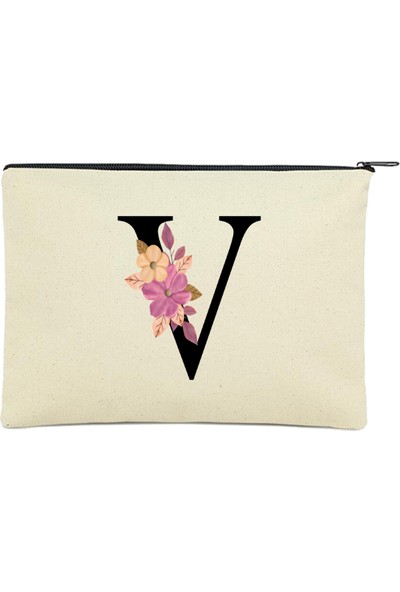Cekuonline Çiçekli V Harfi Baskılı Clutch Canvas Günlük / Makyaj / El Çantası Cekuonline Çiçekli V Harfi Baskılı Clutch Canvas Günlük / Makyaj / El Çantası