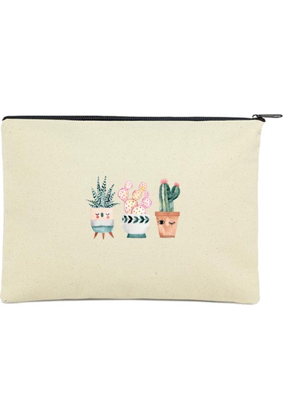Cekuonline Kaktüs Bahçesi Baskılı Clutch Canvas Günlük / Makyaj / El Çantası Cekuonline Kaktüs Bahçesi Baskılı Clutch Canvas Günlük / Makyaj / El Çantası