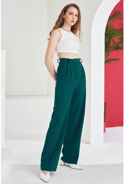 Foremia Retro Palazzo Pantolon-Koyu Yeşil