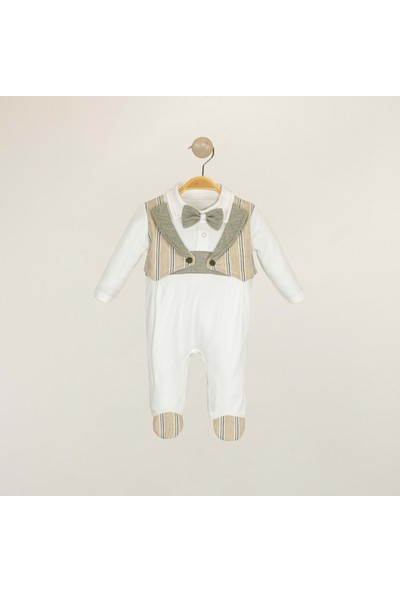 Erkek Bebek Tulum Çizgili Düğmeli Papyonlu - Nono Baby - Bebek Tulum - Bej - 6-9 Ay Erkek Bebek Tulum Çizgili Düğmeli Papyonlu - Nono Baby - Bebek Tulum - Bej - 6-9 Ay