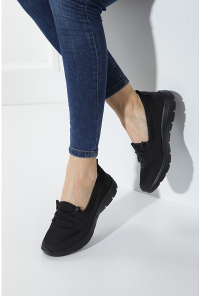 Minaz Kadın Siyah Comfort Nefes Alabilen Taban Ortapedik Babet