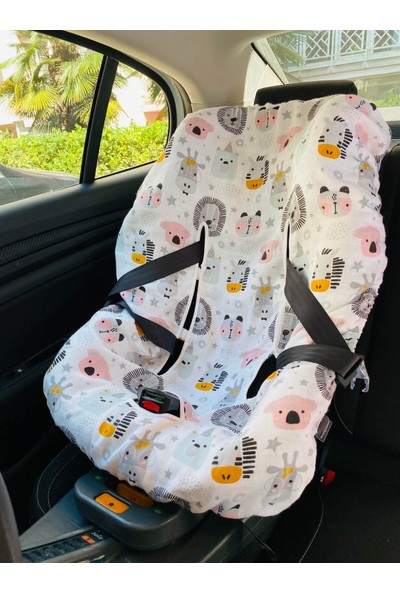 Pamuk Atölyesi Sevimli Yüzler ve Tilkili Müslin Oto Koltuk Kılıfı - Lastikli Pamuk Atölyesi Sevimli Yüzler ve Tilkili Müslin Oto Koltuk Kılıfı - Lastikli