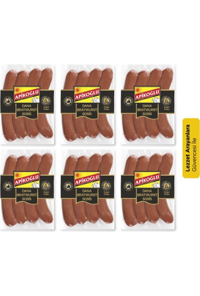 Apikoğlu Dana Bratwurst Sosis 330-370 gr 6'lı Paket Apikoğlu Dana Bratwurst Sosis 330-370 gr 6'lı Paket
