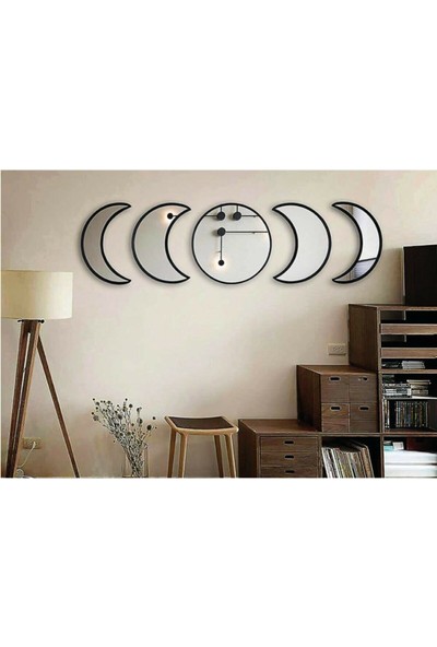 Evdeucuz 5'li Ay Evresi - Ay Döngüsü Aynalı Pleksi Ahşap