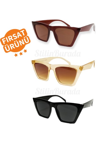 Stilin Kadın Güneş Gözlüğü 3'lü Set Gözlük Kemik Çerçeve