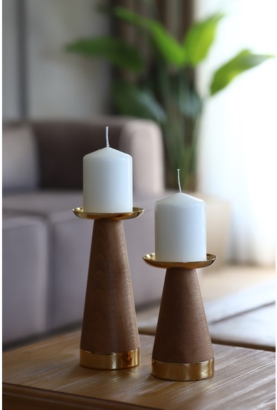 Flowy Hauz Ahşap Şamdan Mumluk 2'li Set - Paslanmaz Metal Kaplamalı Flowy Hauz Ahşap Şamdan Mumluk 2'li Set - Paslanmaz Metal Kaplamalı