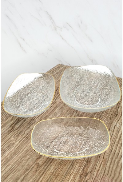 Sunum Seti 3lü Cam Yaldızlı Çiçekli SGM07018