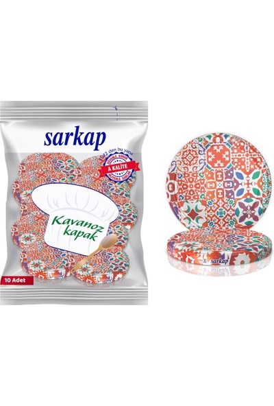 Sarkap Hijyenik Paketli 10 Adet Kavanoz Kapağı -Kırmızı Çini-82 mm Sarkap Hijyenik Paketli 10 Adet Kavanoz Kapağı -Kırmızı Çini-82 mm