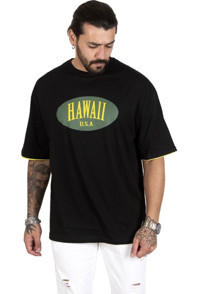Deepsea Önü Hawaii Yazı Baskılı Oversize Erkek Tişört 2200509 Deepsea Önü Hawaii Yazı Baskılı Oversize Erkek Tişört 2200509
