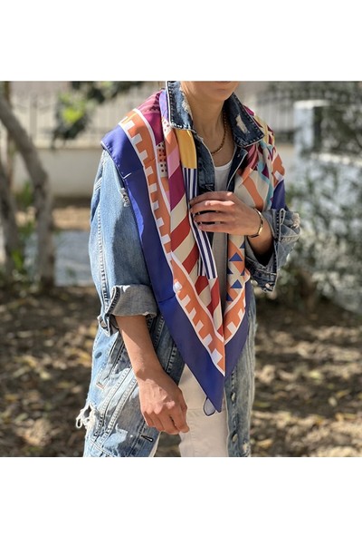 Whoknows Lacivert Turuncu Geometrik Desenli Marta Şal Eşarp Fular Whoknows Lacivert Turuncu Geometrik Desenli Marta Şal Eşarp Fular