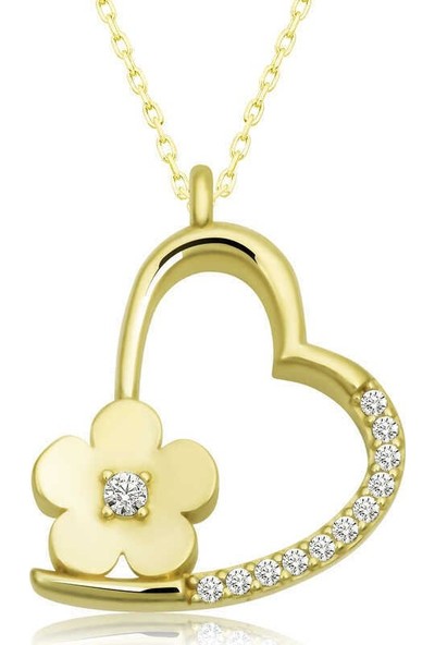 Gümüş Çiçekli Kalp Kadın Kolye