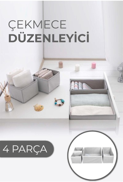 Esti 4'lü Çekmece Düzenleyici Kutu Seti - Gri