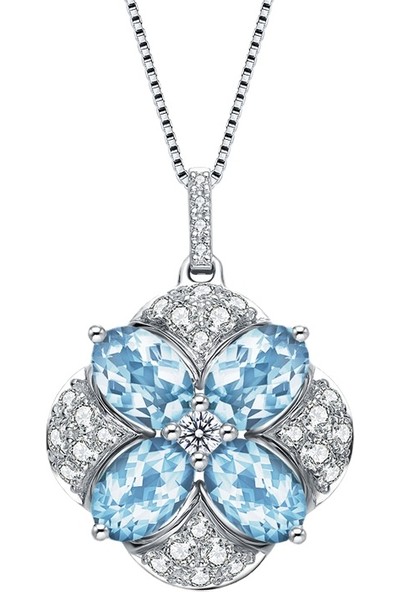 Çiçek Açık Mavi Taş Kolye Kolye Hala Klavikula Zinciri