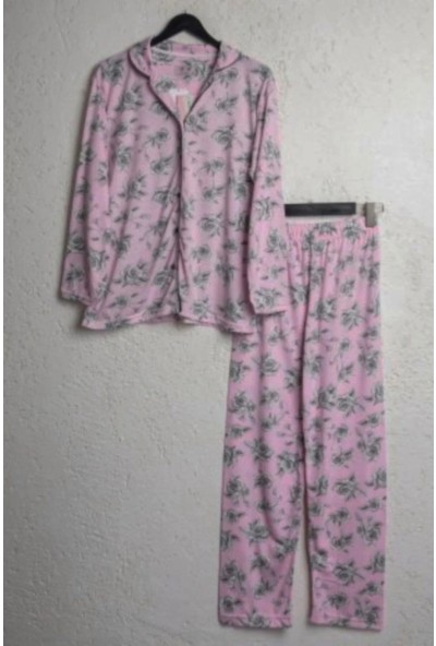 Kadın Pamuklu Çiçekli Düğmeli Pijama Takımı 5122