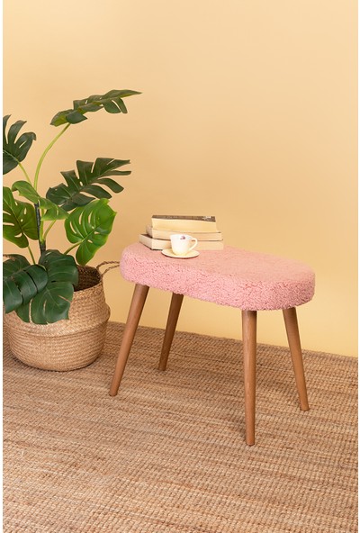 ahşap Ayaklı Dekoratif Oval Bench-Tedy Kumaş Salon ve Oturma Odası Pufu-Makyaj Masası Pufu Pembe ahşap Ayaklı Dekoratif Oval Bench-Tedy Kumaş Salon ve Oturma Odası Pufu-Makyaj Masası Pufu Pembe