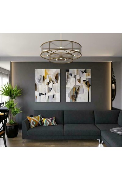 Tablo Plus Soyut Beige 2'li Yağlı Boya Dokulu Tablo