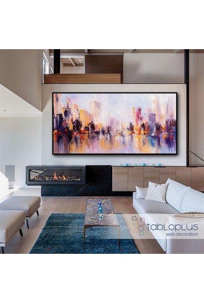 Tablo Plus Abstract Orange City Yağlı Boya Dokulu Tablo