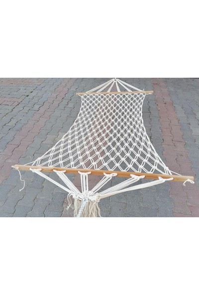 Bak Beğen Al Çi̇ft Ki̇şi̇li̇k Pamuk Hamak Çi̇ft Kat El Örgülü Bağlama Ipli̇ Beyaz Hamak 120 cm x 250 cm