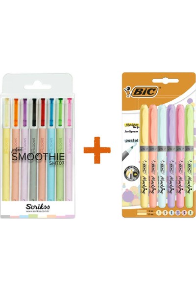 Scrikss Smoothie 8 Li Jel Kalem + Bic 6 Lı Pastel Fosforlu Kalem Scrikss Smoothie 8 Li Jel Kalem + Bic 6 Lı Pastel Fosforlu Kalem