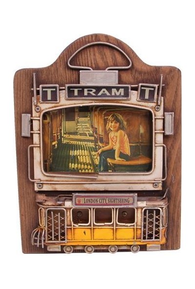 Dekoratif Metal Çerçeve Tramvay Dekorlu Vintage Hediyelik