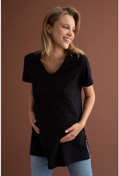 DeFacto Loose Fit V Yaka Kısa Kollu Hamile Tişört N1670AZ22SP DeFacto Loose Fit V Yaka Kısa Kollu Hamile Tişört N1670AZ22SP