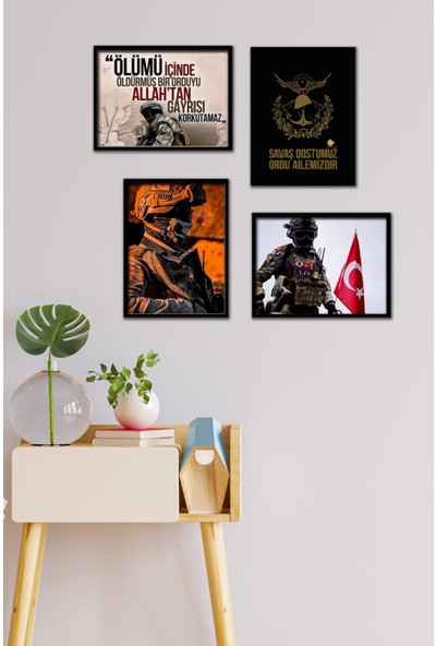 Mehmetçik Temalı 4 Parça Çerçeve Görünümlü Set Tablo Mehmetçik Temalı 4 Parça Çerçeve Görünümlü Set Tablo