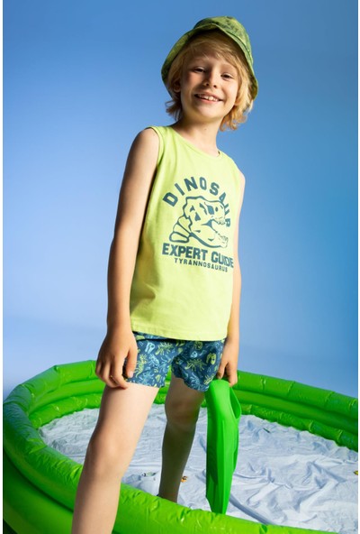 DeFacto Erkek Çocuk Regular Fit Defacto Fit Baskılı Kolsuz Atlet Yüzme Şort Takım X6017A622SM