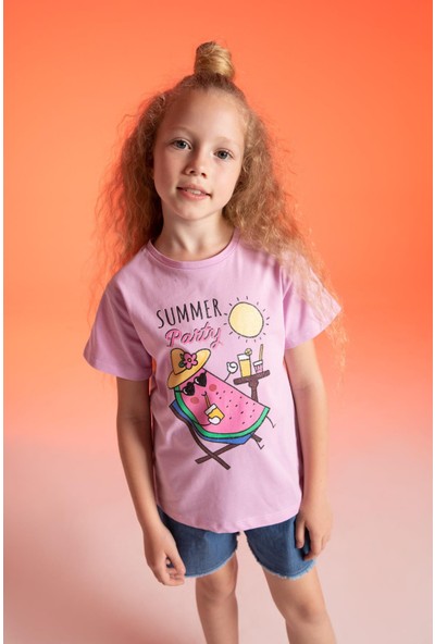 DeFacto 	Kız Çocuk Regular Fit Baskılı Kısa Kollu Tişört X5076A622HS