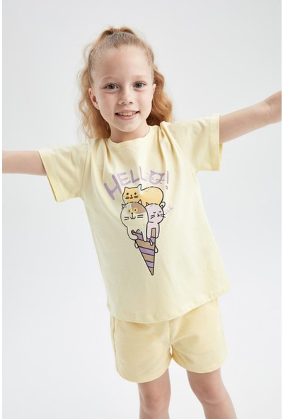 DeFacto 	Kız Çocuk Regular Fit Baskılı Kısa Kollu Tişört X5076A622HS