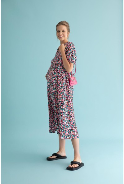 DeFacto Regular Fit Uzun Boy Hamile Elbise Y6498AZ22HS