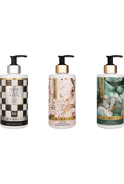 Dexclusive Luxury Banyo Konsepti Losyonlu Sıvı Sabun 400 ml - Marble Series 3'lü Dexclusive Luxury Banyo Konsepti Losyonlu Sıvı Sabun 400 ml - Marble Series 3'lü