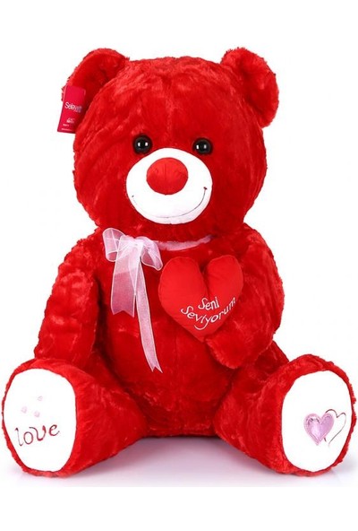 Aykü Alkan Yumoş Ayı 47 cm Kırmızı Kalpli Pelüş Ayı Sevgiliye Hediye